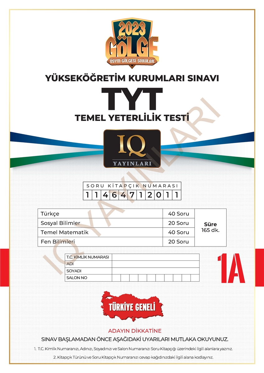 KURUMSAL DENEMELER - IQ - IQ TYT Kurumsal Gölge Deneme 1