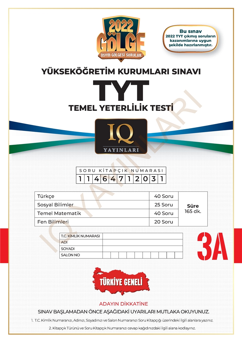 KURUMSAL DENEMELER - IQ - IQ TYT Kurumsal Gölge Deneme 3