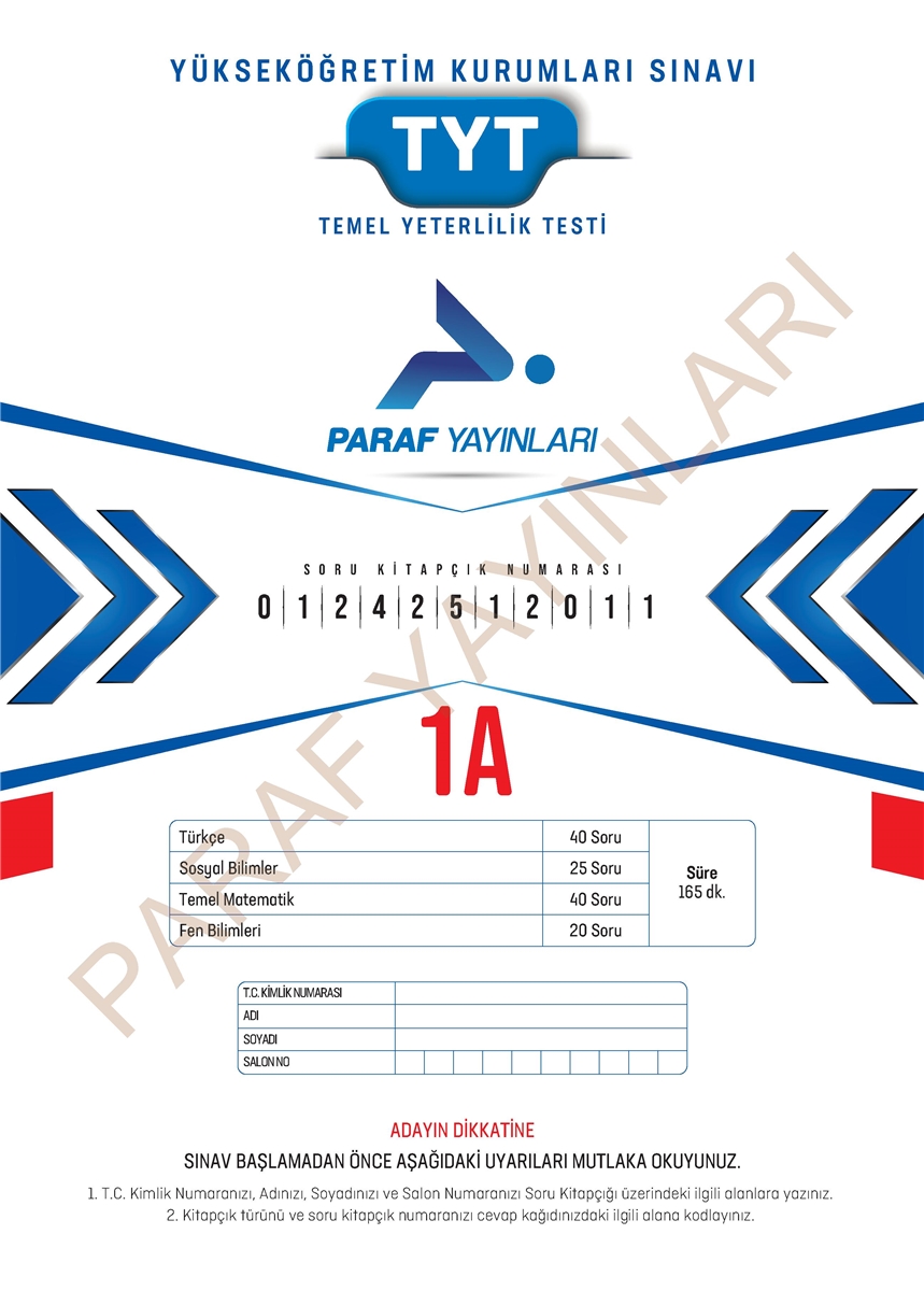 KURUMSAL DENEMELER - PARAF - PARAF TYT Kurumsal Deneme 1