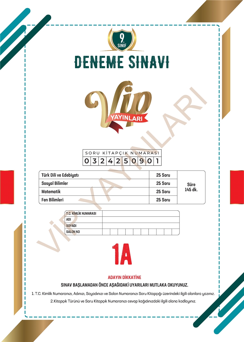KURUMSAL DENEMELER - VİP - VİP 9. Sınıf Kurumsal Deneme 1